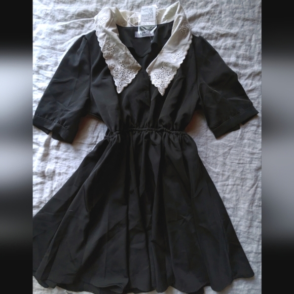 Dresses | Cottage Core Collard Black Mini Dress | Poshmark